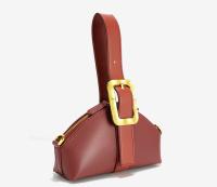 China Mini Dark Red Shell Handbag 21cm Lockable Faux Leather Tote Bag with Strap for sale