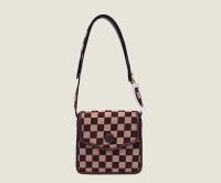China 18cm Black White Checkered Mini Square Leather Handbag Button Closure for sale