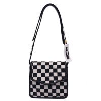 China 18cm Black White Checkered Mini Square Leather Handbag Button Closure for sale