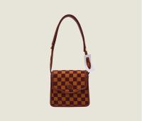 China 18cm Black White Checkered Mini Square Leather Handbag Button Closure for sale