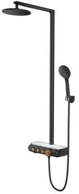China black shower sets manufacturer Ating #304 SS round top Shower thermostatic with hand shower water outlet  AT-H005B for sale