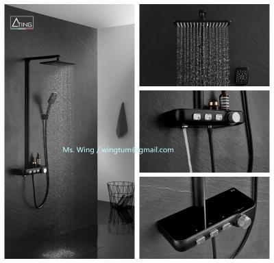 China PPA water way thermostatic shower sets rainfall shower system popular black metal main body for sale