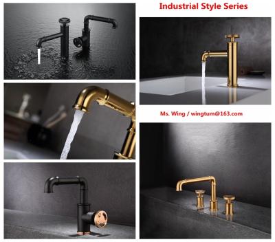 China brass bathroom faucet Industrial Style black colour cold hot water wholesale for sale