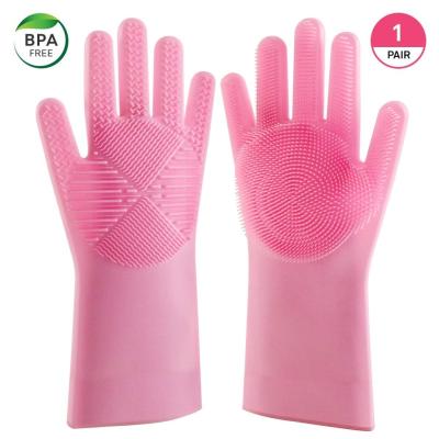China Reusable Silicone Dish Washing Gloves with Scrubber Heat Resistant Silicone Dishwashing Gloves for sale