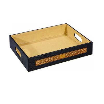 China Wholesale Pu Leather Square Serving Tray With Handles for sale