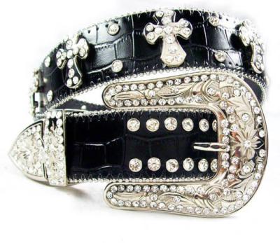 China factory price synthetic leather rhinestone belt with cross concho for sale