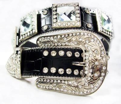 China bling synthetic leather diamond belt with square concho for sale