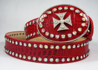 China Unique western belt with heart crown studded round buckle for sale