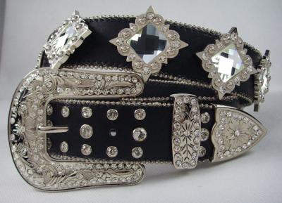 China square glass pu leather rhinestone waist belt for sale