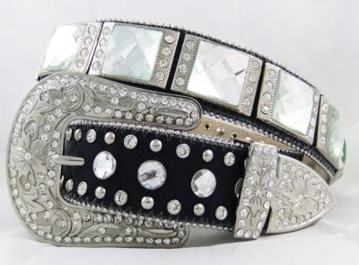 China Black cowhide square decorative rhinestone dress belts for sale