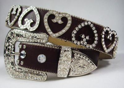 China brown pu leahter heart concho rhinestone dress belt for sale