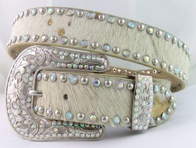 China cowhide belts with rhinestone belt buckle for sale