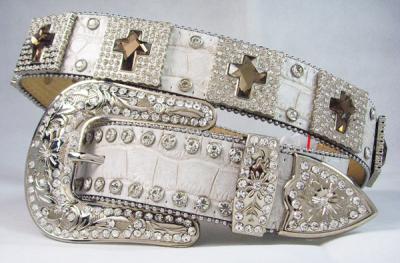 China Rhinestone Belt Cowhide Leather Western Style cross studded for sale