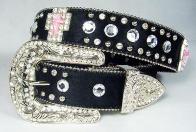China western crystal PU belts with pink cross concho for sale