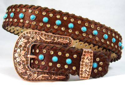 China classic style cowhide belts rhinestone with copper buckle for sale