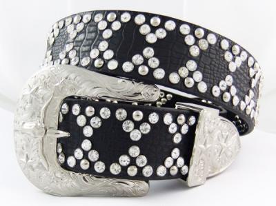 China black pu leather bull buckle belts bling rhinestone for sale