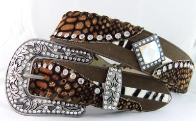 China leopard and zebra patch belts with rhinestone western styles for sale