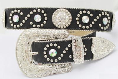 China Rhinestone 3" wide western belt immitation leather for sale