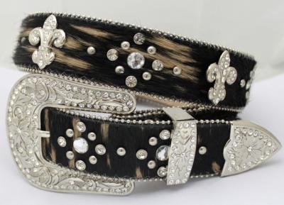 China Nocona real cowhide bling fleur-de-lis belts with jewelry buckle for sale