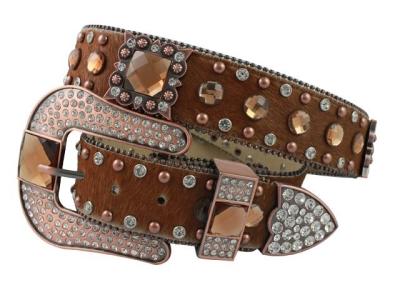 China bling western cowgirl cowhide waistband with glass and rhinestone for sale