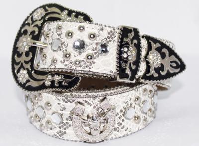 China white pu leather western bull belts with black painting buckle for sale