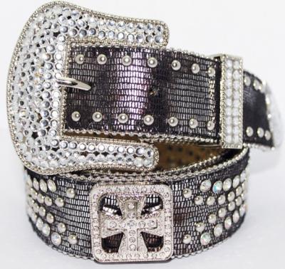 China pythons pattern leather rhinestone belts with cross metal concho for sale