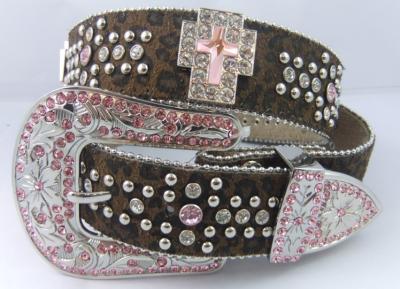 China leopard pattern rhinestone dress belts for cowgirl for sale