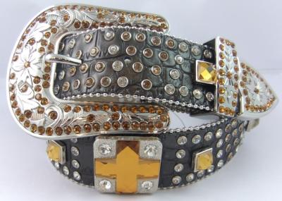 China synthetic leather bling western waist belts with cross glass for sale