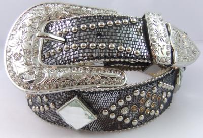 China pythons pattern leather western belts with bling stone and glass for sale