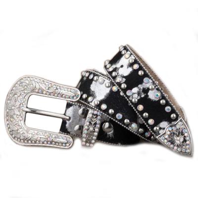 China cowhide spot crystal dress belts for cowgirl in low price for sale