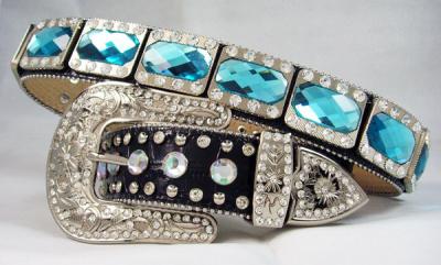 China bling big stone belts for cowgirl in cow hide for sale