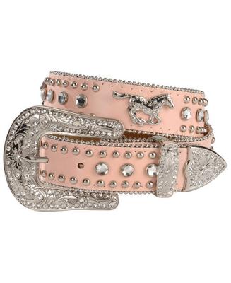 China pink crystal belts with horse concho western cowgirl fashion style for sale