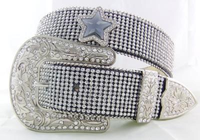 China shinny rhinestone web belts with crystal 3-set buckle for sale