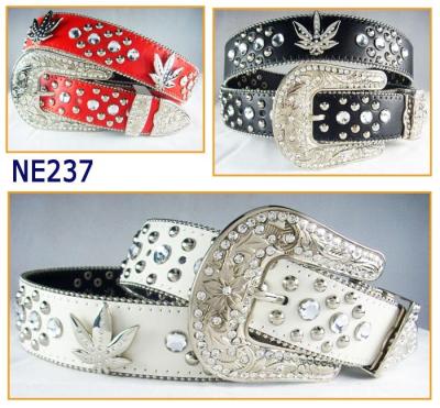China WESTERN RHINESTONE MARIJUANA LEAF BLACK PU LEATHER BELT for sale