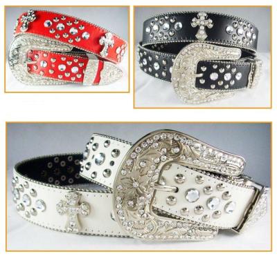 China rexine leather crystal belt with cross concho factory price for sale