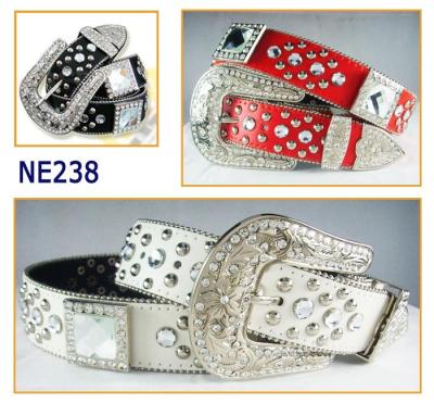 China cowgirl bling rhinestone belts in PU leather with square glass for sale