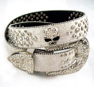China cheap price Rhinestone skull studded western belts with bling for sale