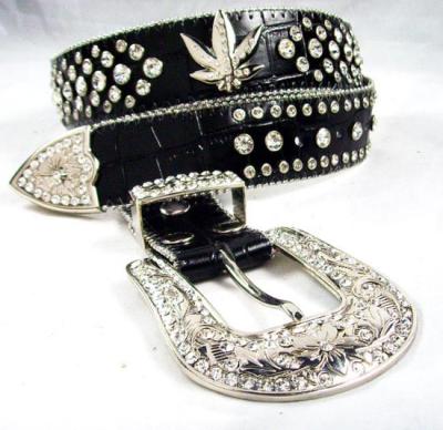 China black and white pu leather rhinestone waistband with leaf studded for sale