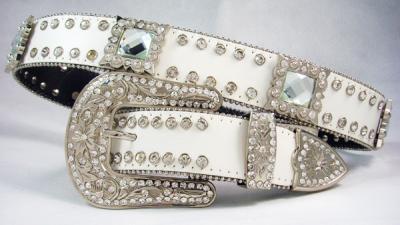 China white immitation leather waist belts with glass and rhinestone for sale