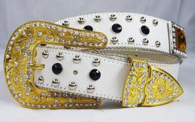China white pu stone belts with golden buckle with rhinestone for sale