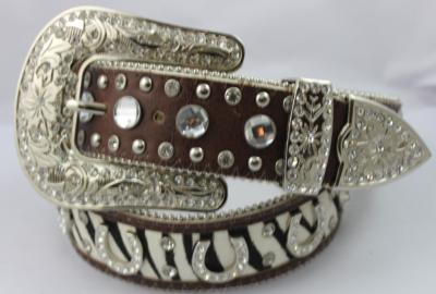 China fashion rhinestone Horseshoe clevis jeans belts with zebra cowhide for sale