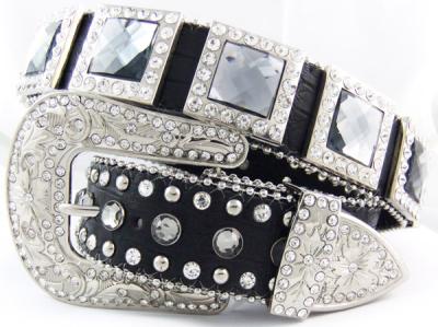 China black pu leather square glass belts western cowgirl style for sale