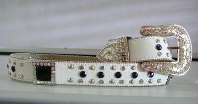 China copy leather western crystal belts with glass for sale