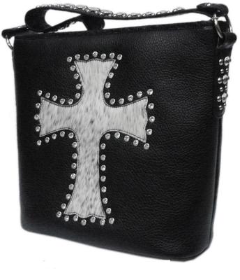 China cow leather big size bags with rhinestone cross pattern cow hair for sale