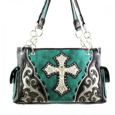 China western fashion cross glass bags with rhinestone patchwork handbags for sale