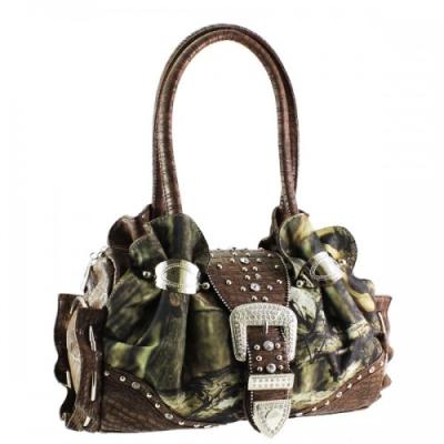 China Rodeo Horse camouflage leather shoulder bags with 3-set rhinestone buckle for sale