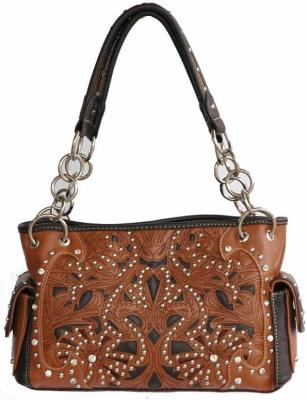 China designer brand western carved leather bags withe rhinestone and studs for sale