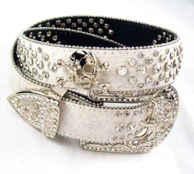 China white PU rhinestone belts with skull concho welcome in American market for sale