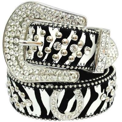 China zebra PU western belts with crystal rhinestone low price for sale