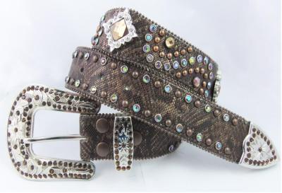 China top quality leather western rhinestone belts with brown glass for sale